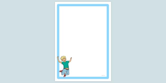FREE! - Simple Blank Boy Jumping Page Border | Page Borders | Twinkl