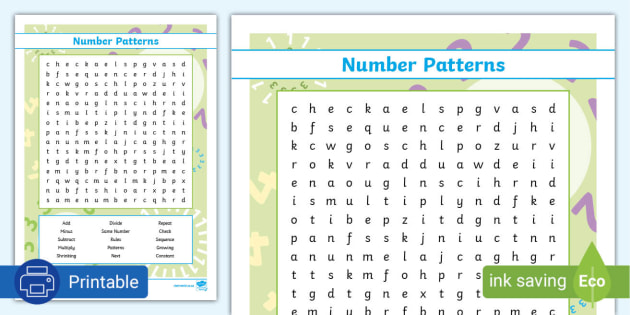 Number Patterns Word Search Activity Sheet (teacher made)