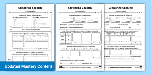 👉 Comparing Capacity PlanIt Maths Activity Sheets