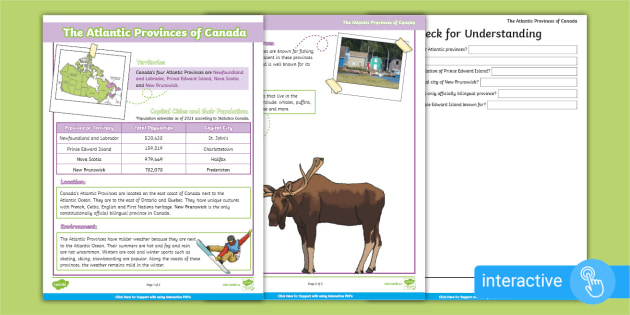 The Atlantic Provinces of Canada Interactive Reading Comprehension