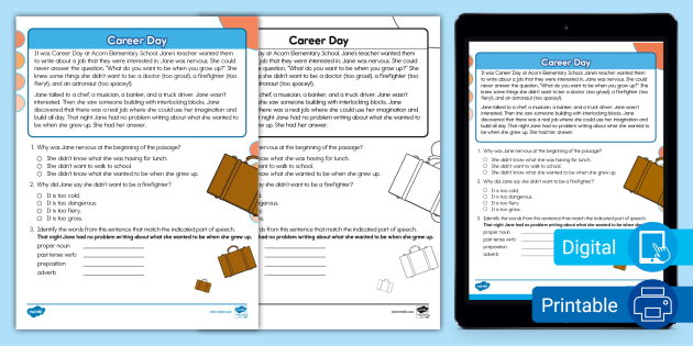 Second Grade Career Day Reading Passage Comprehension Activity