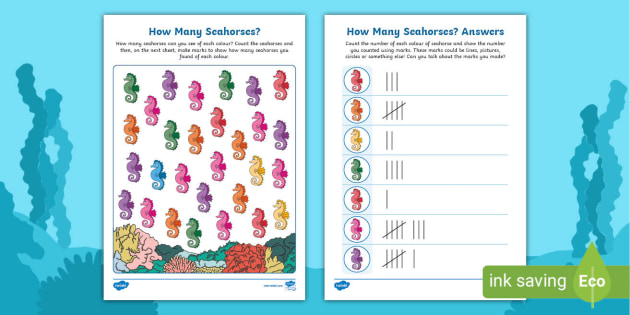👉 How Many Seahorses? Under the Sea Using Marks Tally Activity