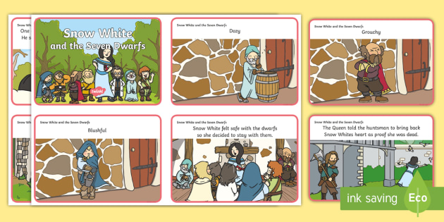 Snow White and the Seven Dwarfs Story Sequencing (4 per A4)