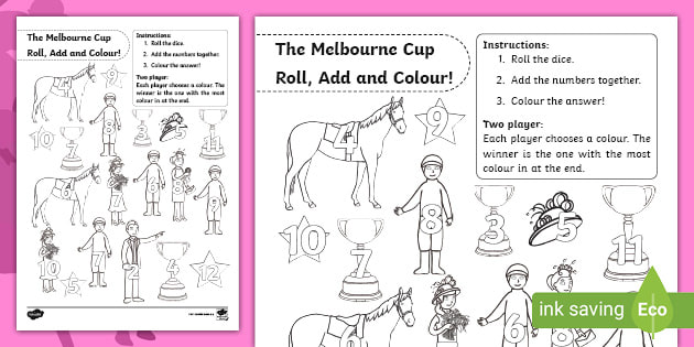 The Melbourne Cup Roll and Colour Worksheet (teacher made)