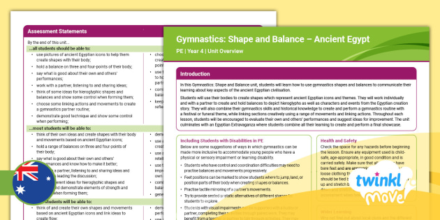 FREE! - Move PE Year 4 Gymnastics: Ancient Egypt Unit Overview