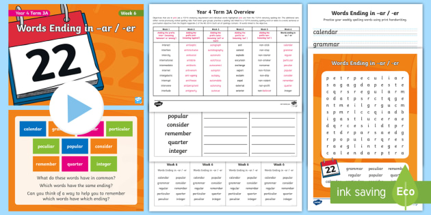 Year 4 Term 3A Week 6 Spelling Pack (teacher made)