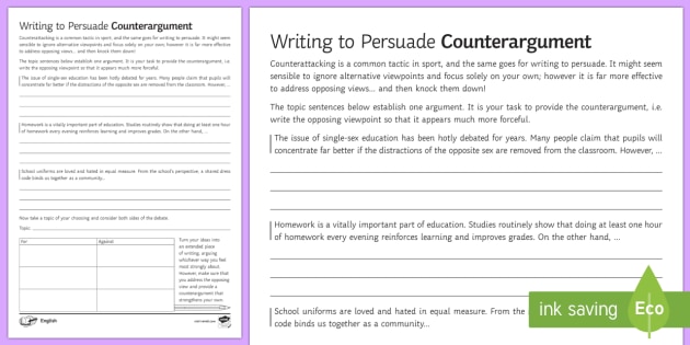 Writing to Persuade: Counterargument Worksheet