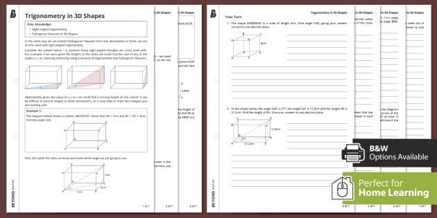👉 Trigonometry in 3D Shapes Worksheet | GCSE Maths | Beyond
