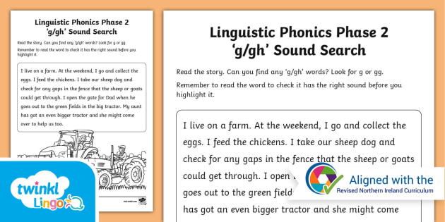 Linguistic Phonics Phase 2 'g/gh' Sound Search Activity Sheet