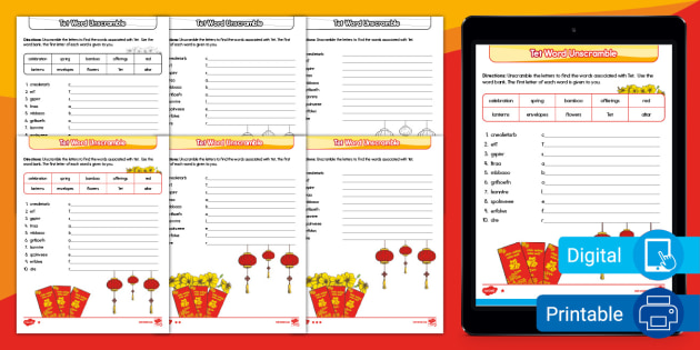 Tet Differentiated Word Unscramble Activity | ELA | Twinkl