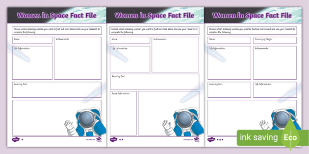Women in Space Fact File Research Activity Sheet