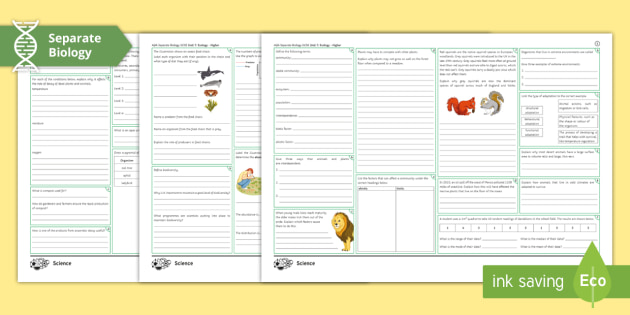AQA Biology Separate Science Unit 7: Ecology Higher Revision Activity Mat AQA Biology Separate Science Unit 7: Ecology Higher Revision Activity Mat