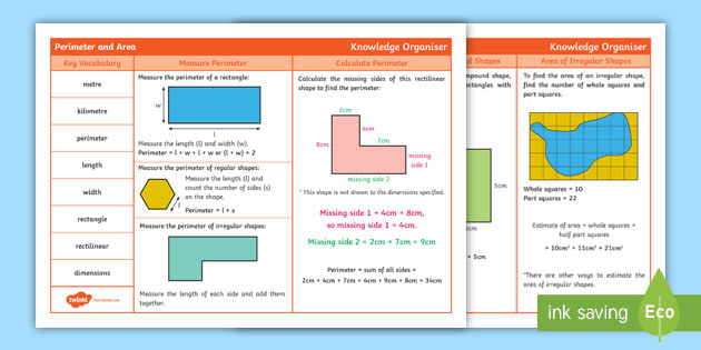 👉 Year 5 Perimeter and Area Maths Knowledge Organiser