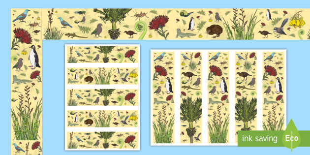 New Zealand Native Flora and Fauna Display Borders
