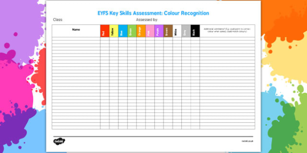 EYFS Key Skills Assessment Colour Recognition