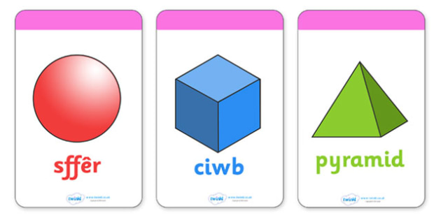 3D Shape Flashcards (Shape Names) - Welsh