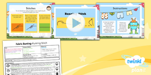 D&T: Fabric Bunting: Running Stitch KS1 Lesson Pack 4