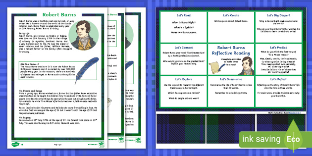 Robert Burns Reflective Reading Comprehension Activity
