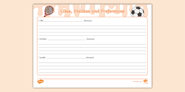 Like, Dislikes and Preferences Activity Sheets