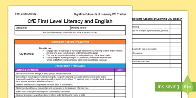 Literacy and English Significant Aspects of Learning and Progression