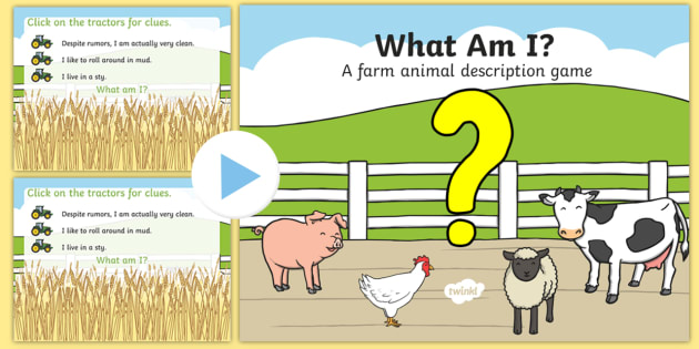 Farm Animal 'What Am I?' Interactive PowerPoint - sheep, cows, clues