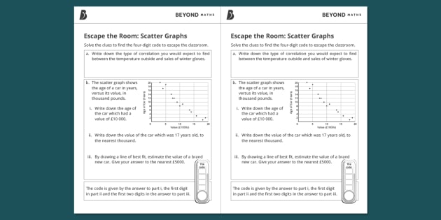 Escape the Room: Scatter Graphs Exit Ticket | KS3 Maths