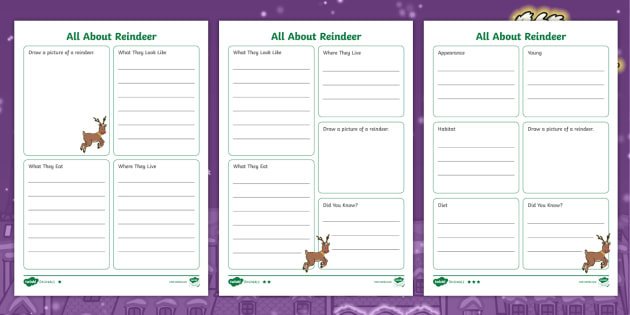 A Christmas Collar: Reindeer Fact File Writing Frames