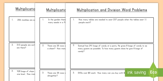 Differentiated Word Problems Using Multiplication and Division Worksheet
