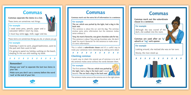 GCSE Using Commas Poster Display Pack - commas, parenthesis