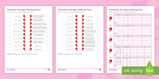 Valentine's Averages Matching Pairs Differentiated Worksheet / Worksheets