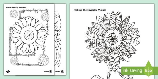 Hidden Disabilities Sunflower Mindfulness Colouring Pages