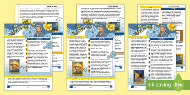 UKS2 Vincent van Gogh Reading Comprehension PDF – KS2