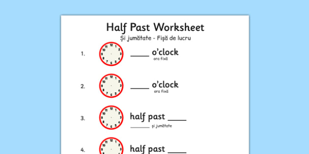 Half Past Worksheet Romanian Translation (teacher made)