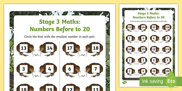 New Zealand Maths Stage 3 More or Less to 20 Kiwis Worksheet