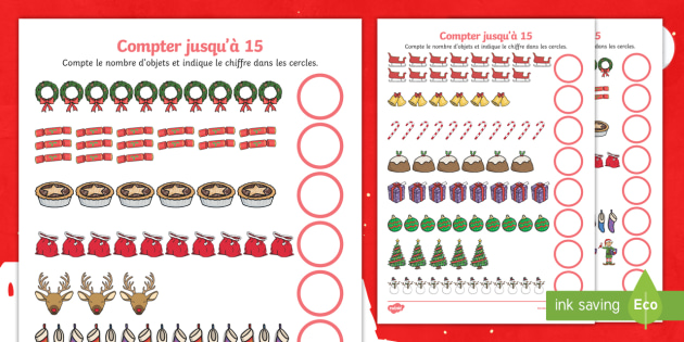 Feuilles d'activités pour compter sur le thème de Noël