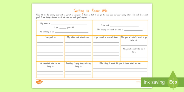 All about me home/school connection Activity