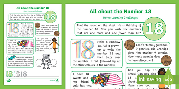 👉 Kindergarten Maths: All about the Number 18 Home Learning Challenges