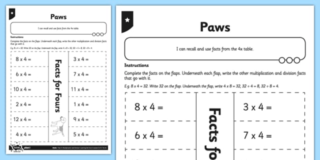 Year 3 Visual Aid 4xTable