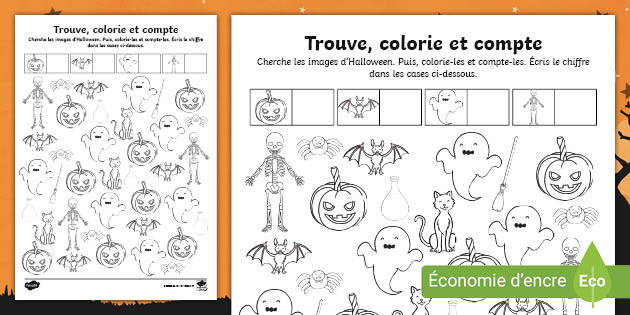Trouve, colorie et compte les images d'Halloween