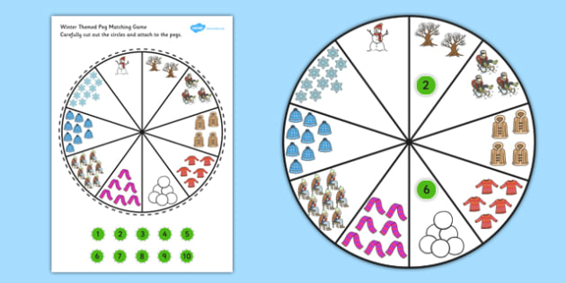 Winter Themed Counting to 10 Peg Matching Game