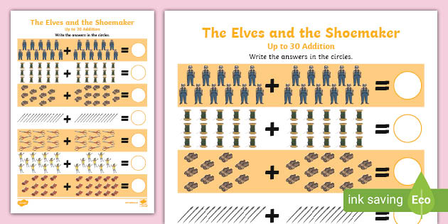 The Elves and the Shoemaker Addition up to 30 Worksheet