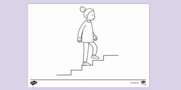 FREE! - Girl Walking Up Stairs Colouring Sheet | Colouring Sheets