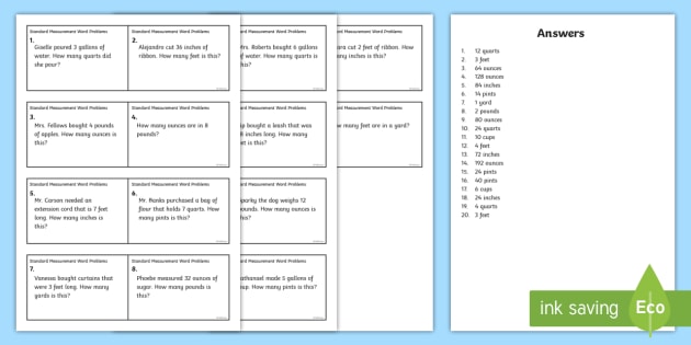 Standard Measurement Word Problem Task Cards (teacher made)