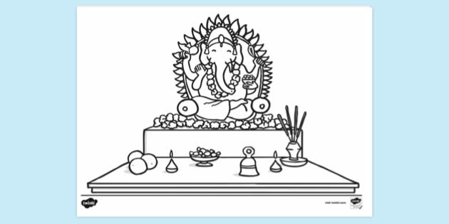 Inside a Mandirboy with Cross Colouring | Colouring Sheets