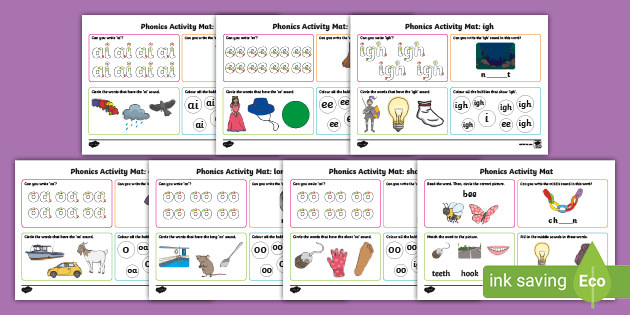 EYFS Phase 3 ai, ee, igh, oa, oo Phonics Activity Mats