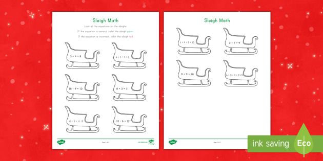 Santa's Sleigh Addition and Subtraction Math Activity