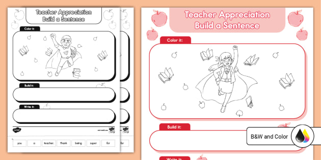 Teacher Appreciation Build a Sentence Activity