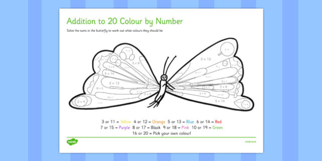 FREE! - Butterfly Colour by Number Addition to 20 to Support Teaching ...