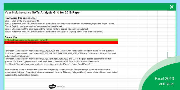 KS2 SATs Analysis Assessment Grid - Y6 maths Curriculum 2019