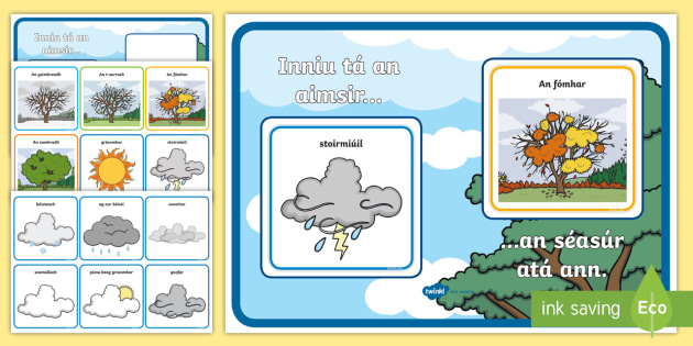 Teach weather phrases in Irish with this learning resource